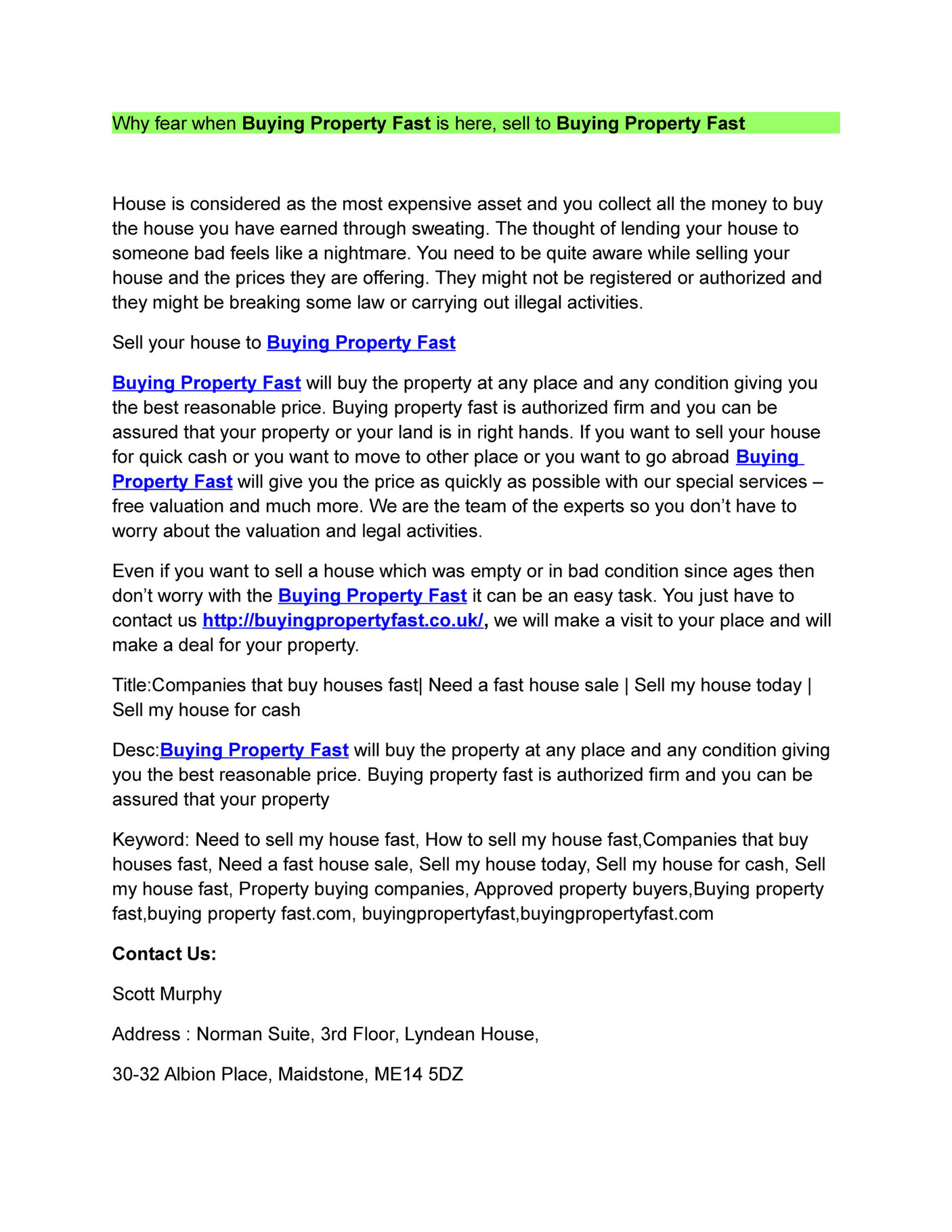 Buying Property Fast - Need a fast house sale|Sell my house today ...