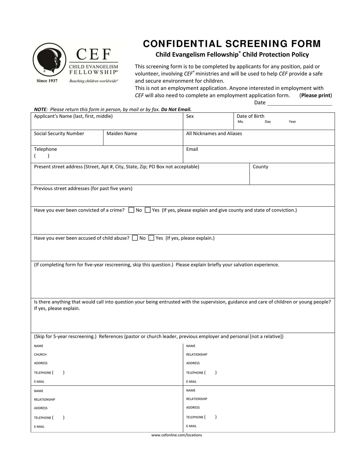 Christian Life Center - CEF Screening Form - Page 1 - Created with ...