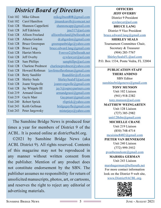 ACBL District 9 - SBN 2021 Jun-Aug - Page 1 - Created with Publitas.com