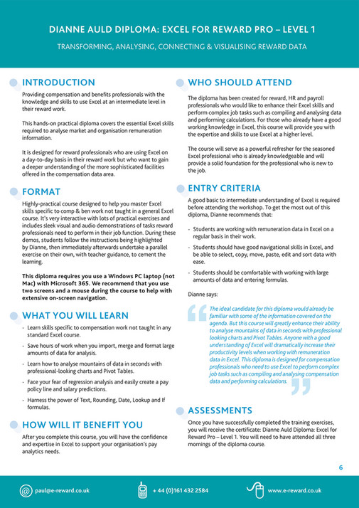 Dianne Auld's Excel for Reward training brochure - Page 6-7