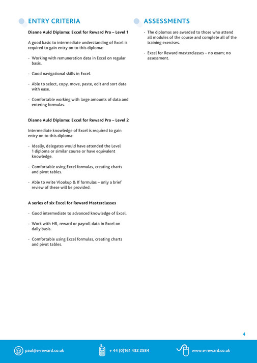 Dianne Auld's Excel for Reward training brochure - Page 4-5
