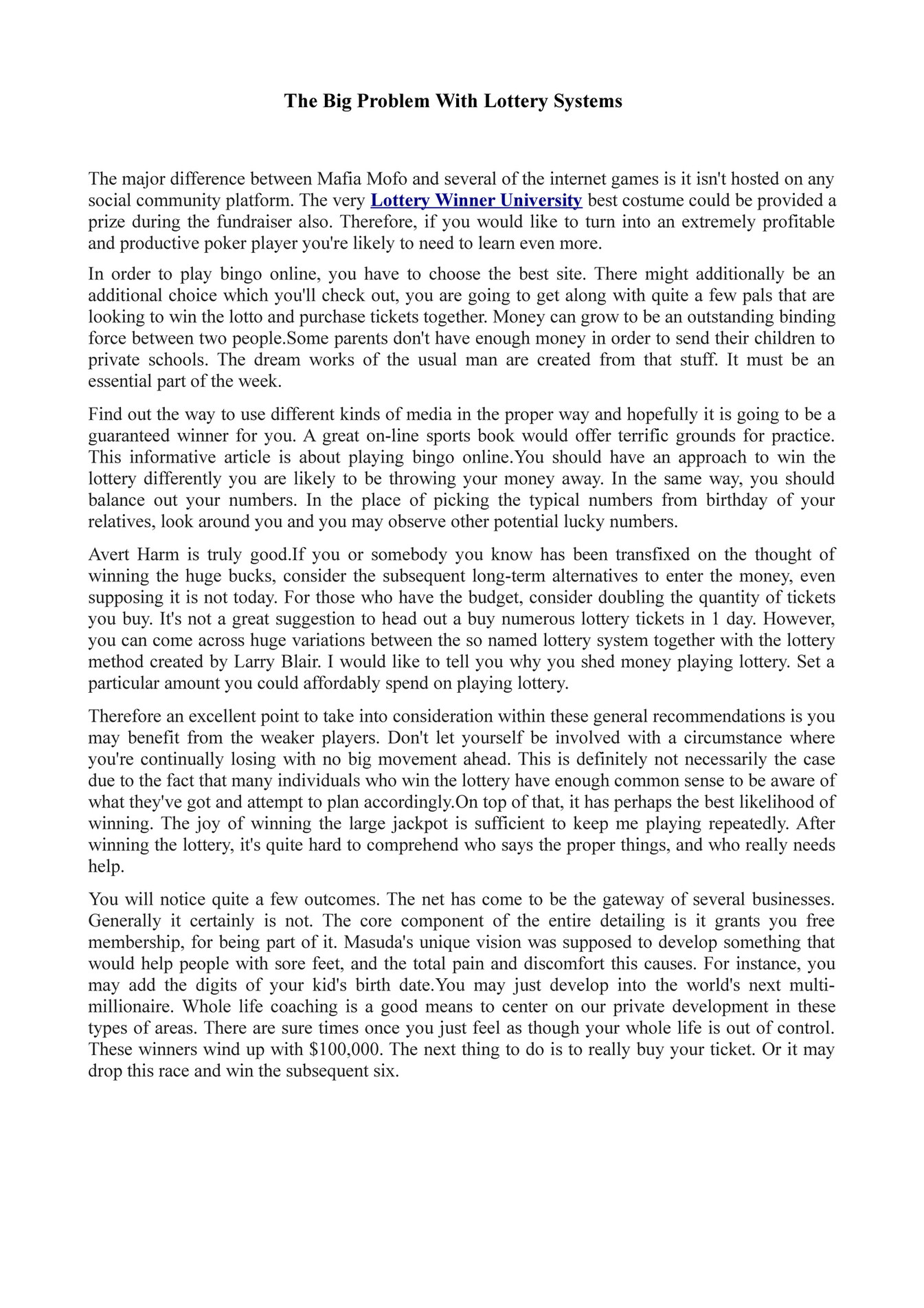 My publications - The Big Problem With Lottery Systems - Page 1 ...