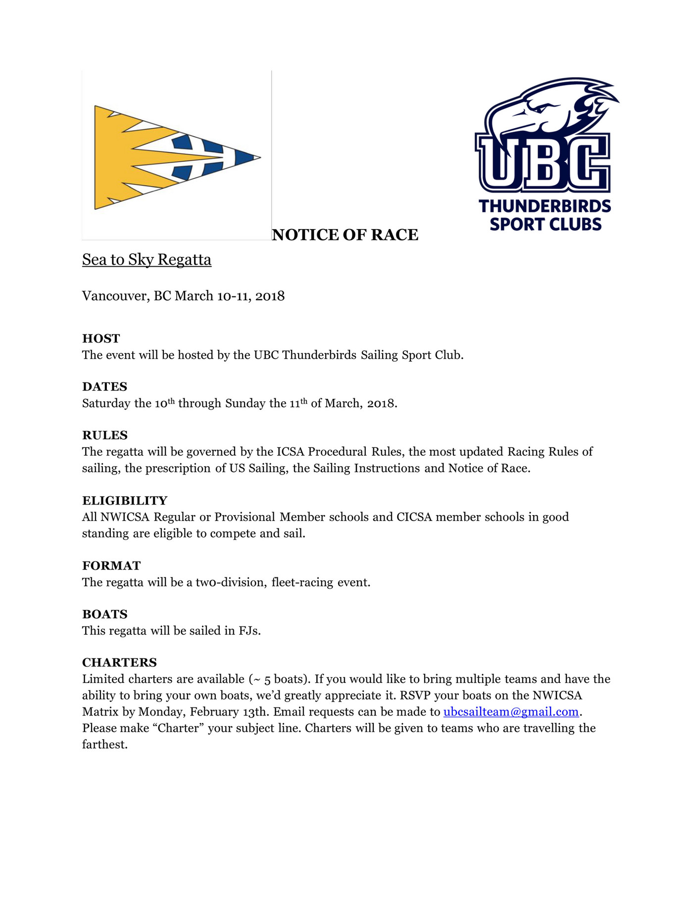 UBC Sailing Team - 2018 SeatoSky NOR - Page 1 - Created with Publitas.com