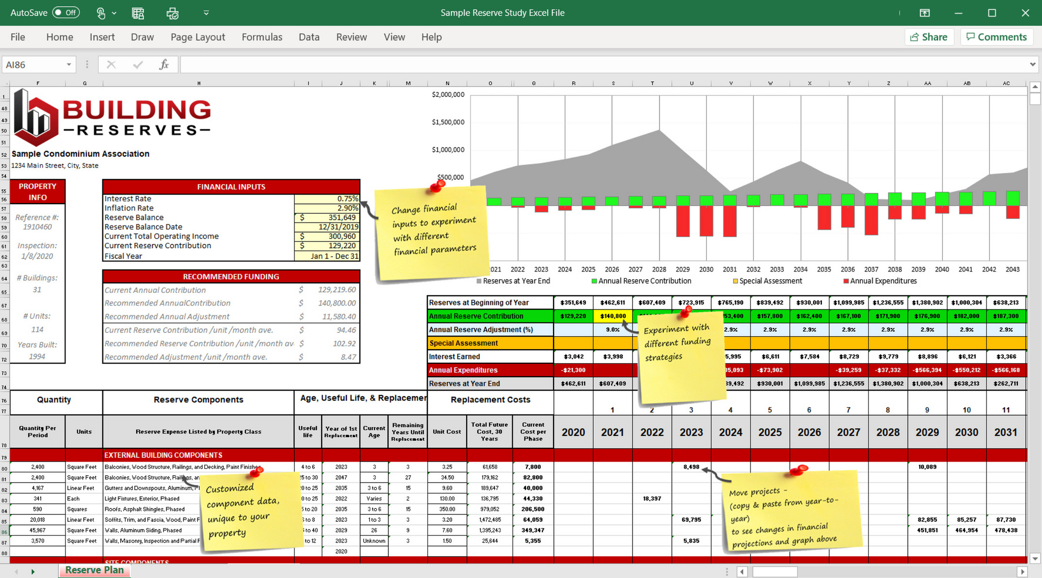 Building Reserves, Inc. - Sample Reserve Study Excel File - Page 1 ...