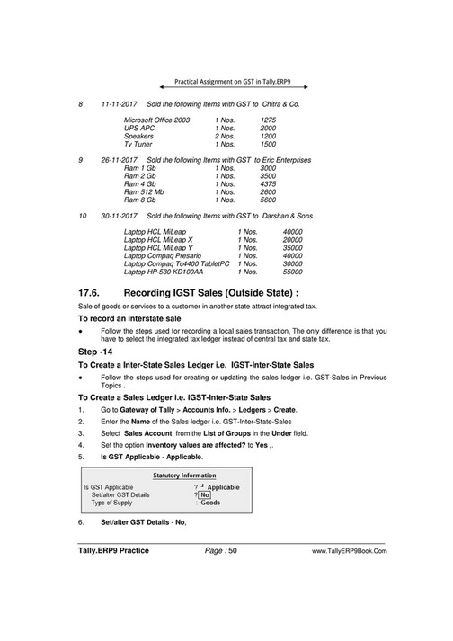 Swayam Education - GST Practical Assignment-TallyERP9Book - Page 50-51 ...
