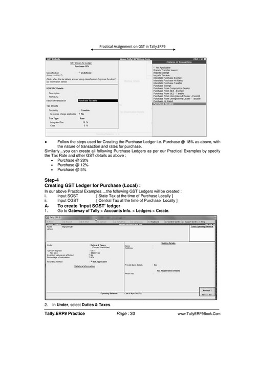 Swayam Education - GST Practical Assignment-TallyERP9Book - Page 30-31 ...