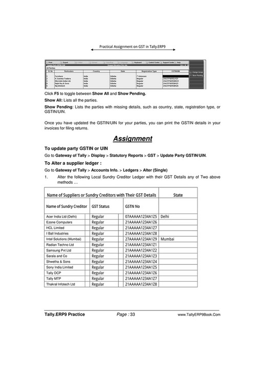 Swayam Education - GST Practical Assignment-TallyERP9Book - Page 32-33 ...