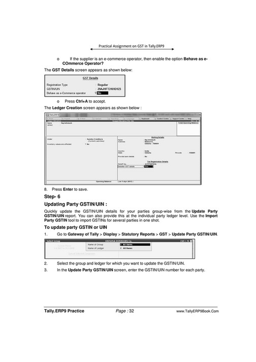 Swayam Education Gst Practical Assignment Tallyerp9book Page 32 33 8145
