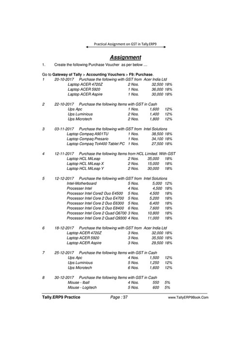 Swayam Education - GST Practical Assignment-TallyERP9Book - Page 36-37 ...