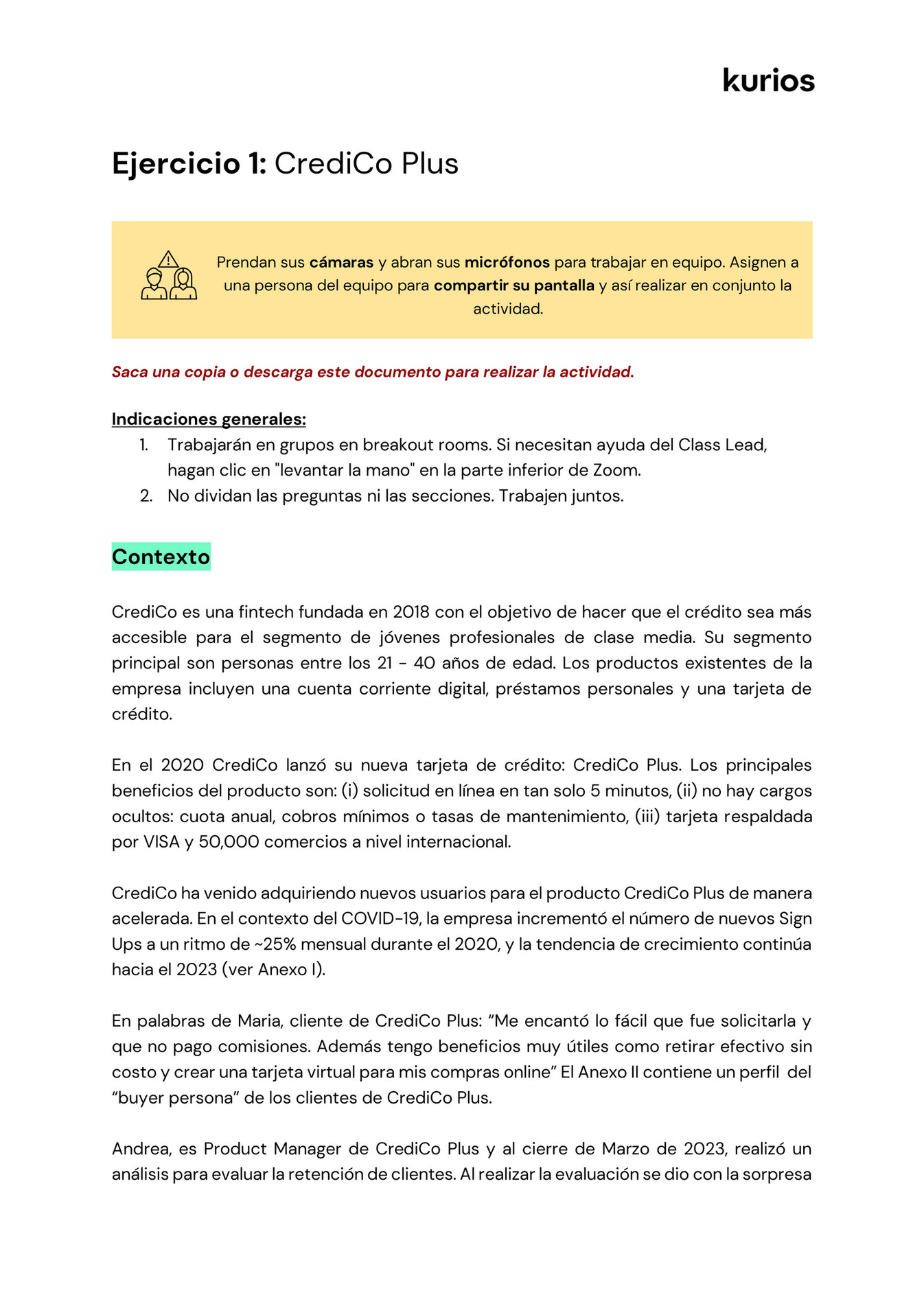 Kurios - PM LS1 - Caso CrediCo (Banking_Fintech) - Page 1 - Created ...