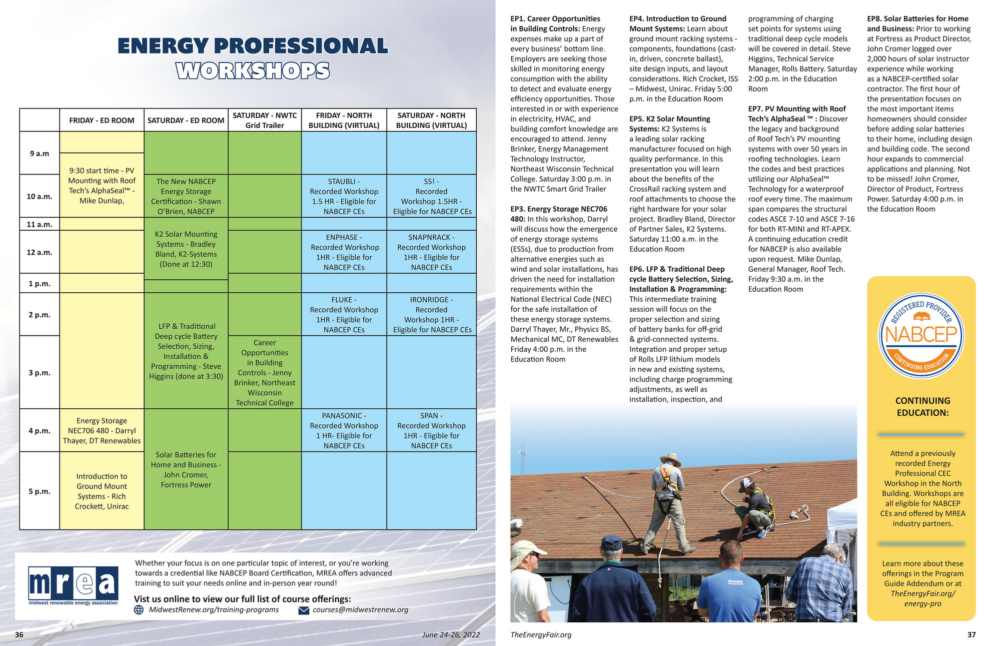 Midwest Renewable Energy Association (MREA) - ENERGY PROFESSIONAL WORKSHOPS - Page 1 - Created ...