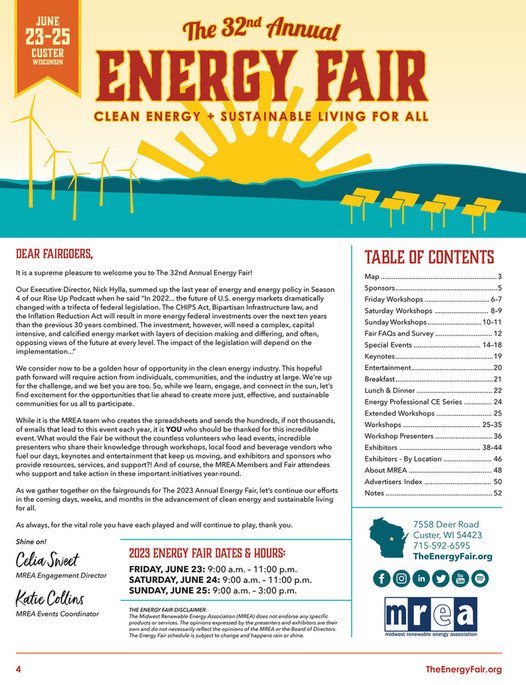 Midwest Renewable Energy Association (MREA) - 2023 Energy Fair Program - Page 4-5 - Created with ...