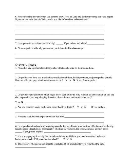 Calvary Baptist Church - Mission Trip Application and Liability Forms ...