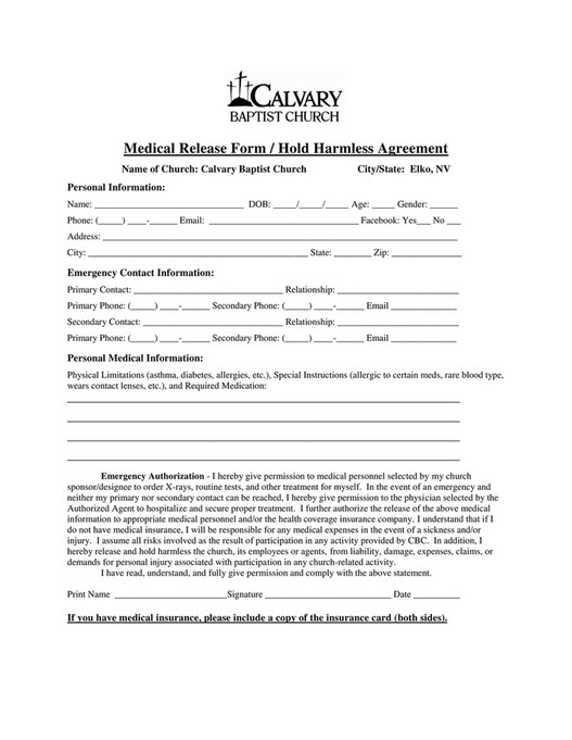 Calvary Baptist Church - Mission Trip Application and Liability Forms ...