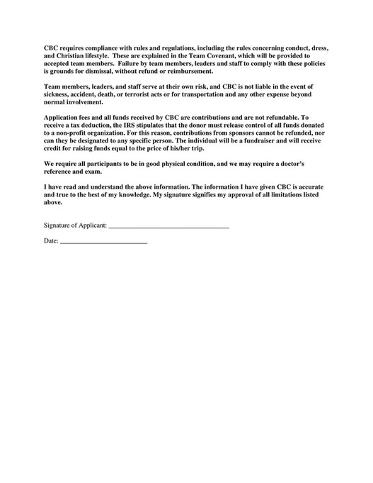 Calvary Baptist Church - Mission Trip Application and Liability Forms ...