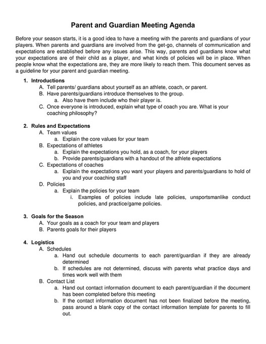USA Baseball - Parent and Guardian Meeting Agenda - Page 1 - Created ...