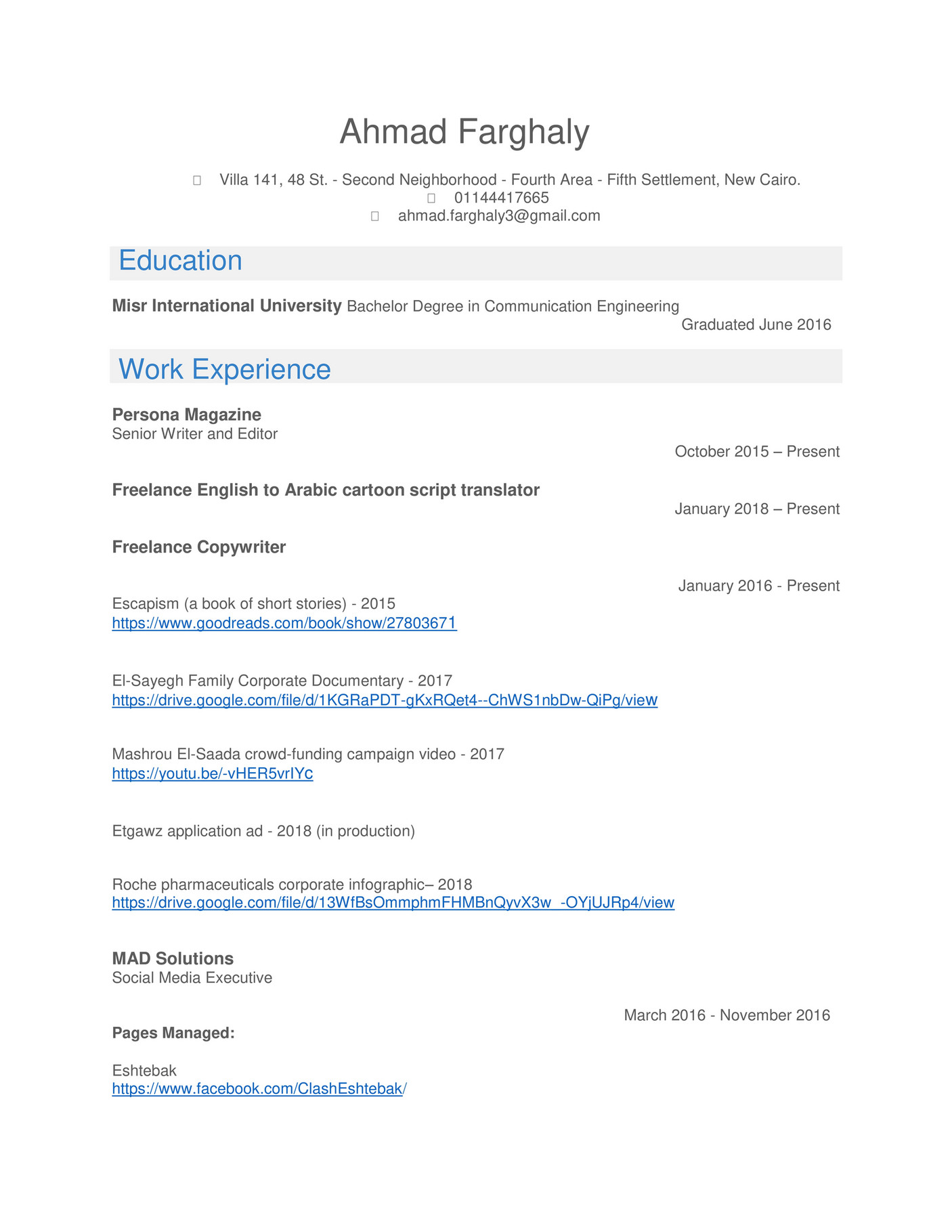 Freelance copywriter - Ahmad Farghaly Resume - Page 2 - Created with Publitas.com