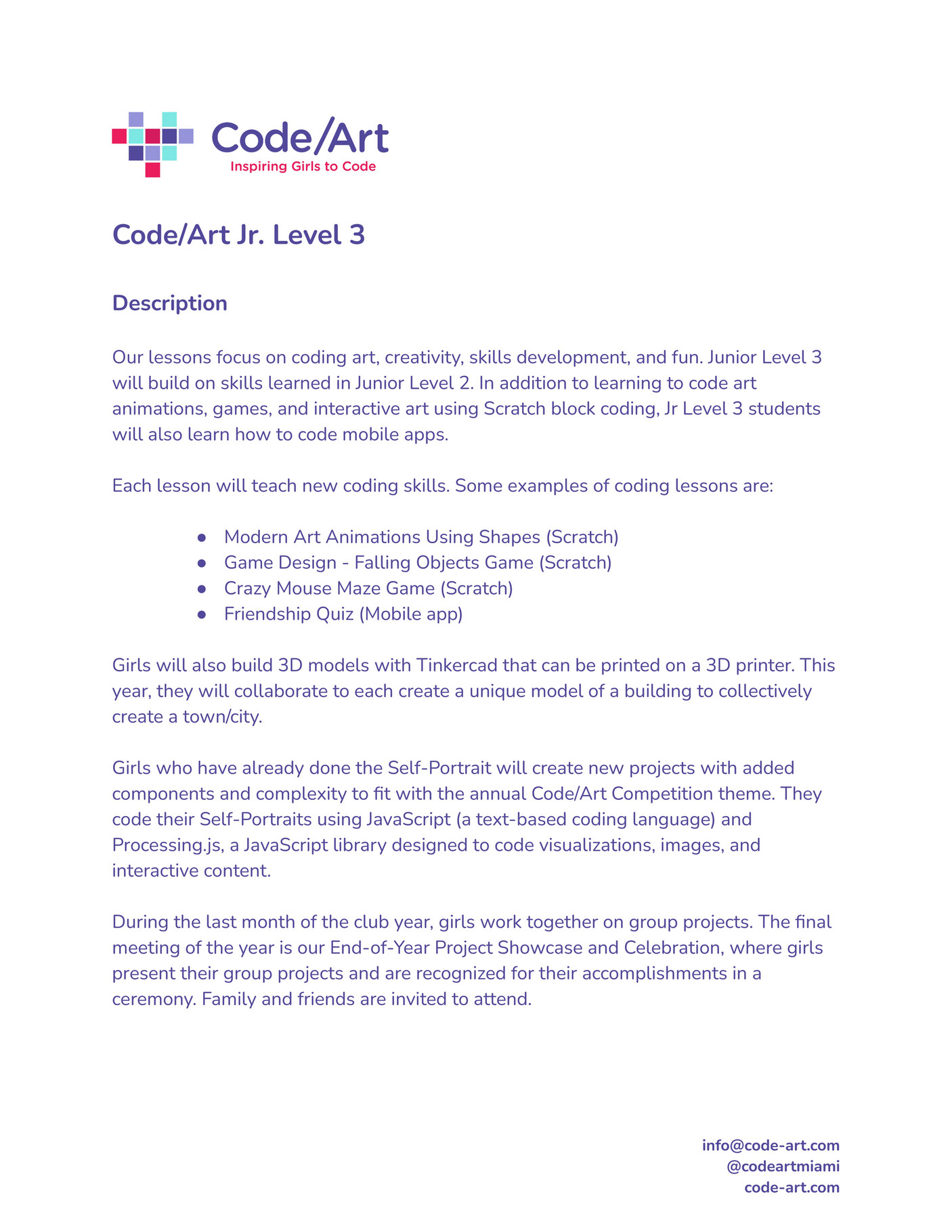 Publications - Code/Art JR. Level 3- Syllabus - Page 1 - Created with ...