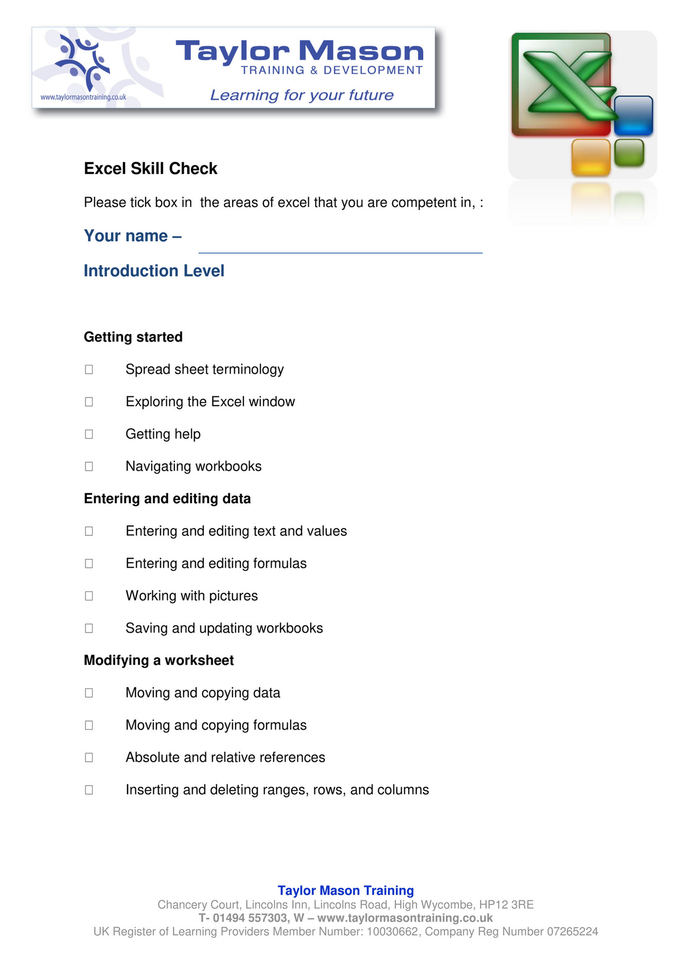 Taylor Mason - taylor-mason-excel-skill-check-sheet - Page 1 - Created ...