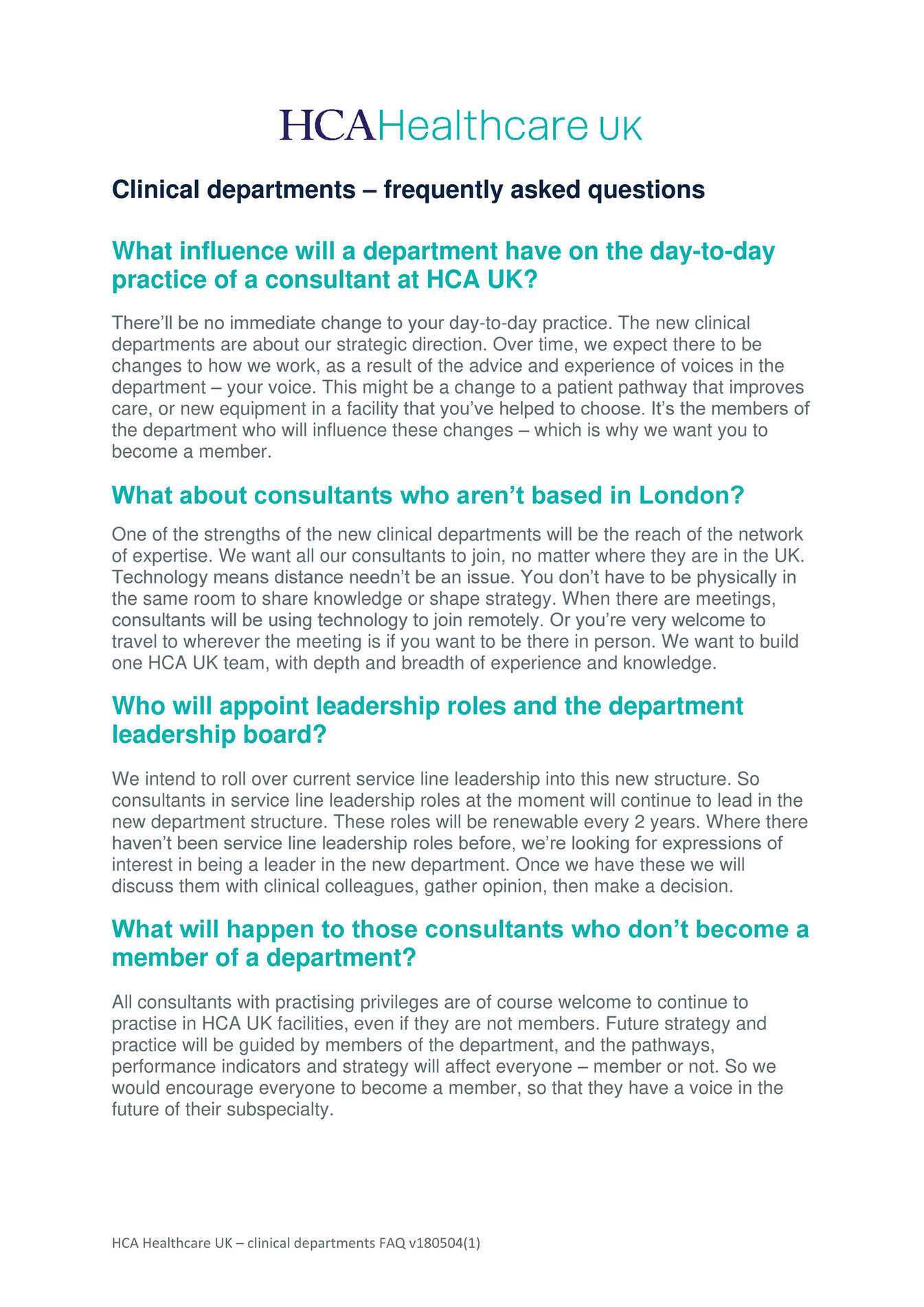 HCA Healthcare uk - HCA UK clinical departments FAQ - Page 1 - Created ...