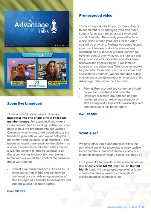Advantage Travel Partnership - Leisure Partnership Marketing Portfolio 2023 - Page 30-31 ...