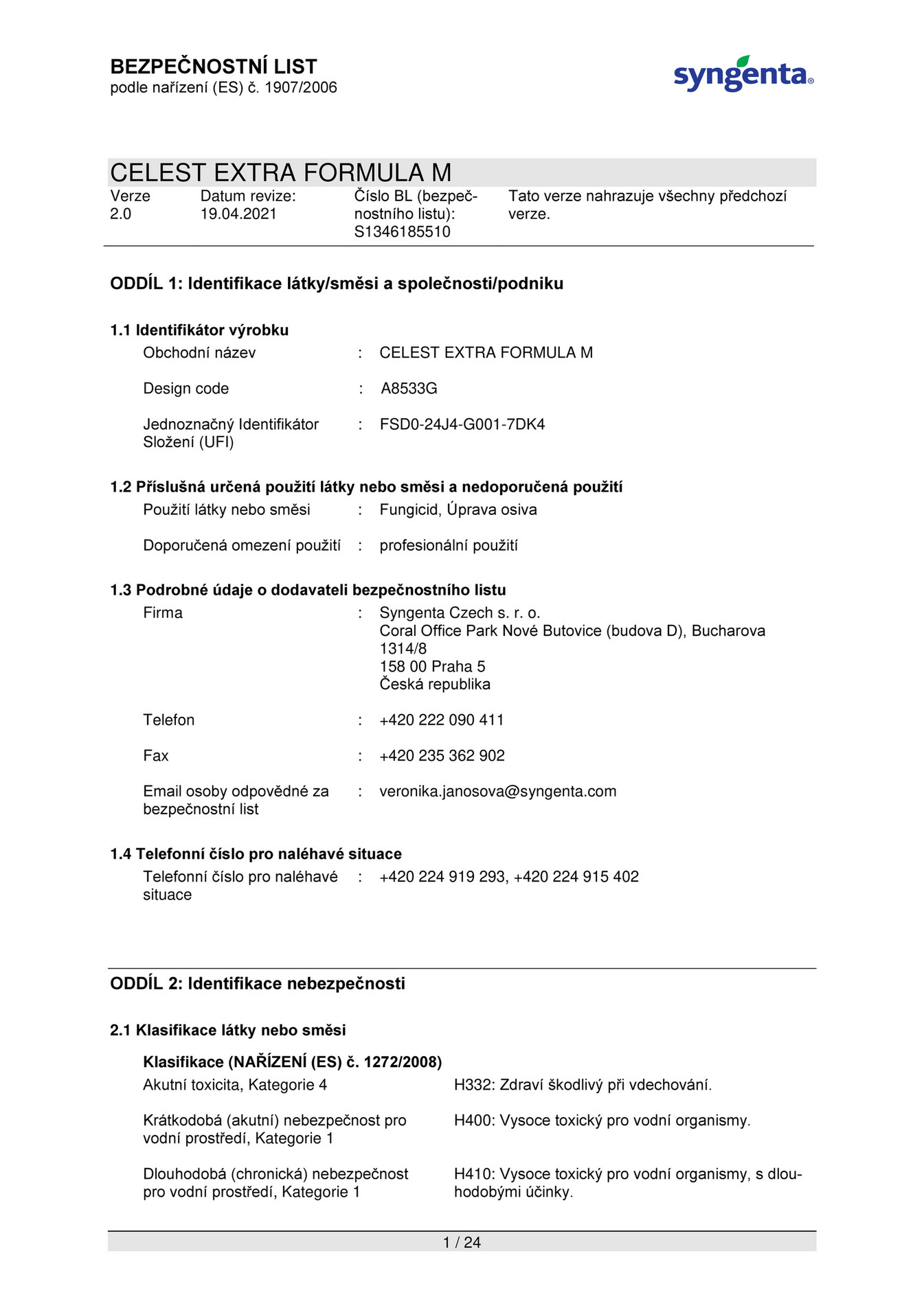 Syngenta - Bezpečnostní list Celest Extra Formula M - Strana 1
