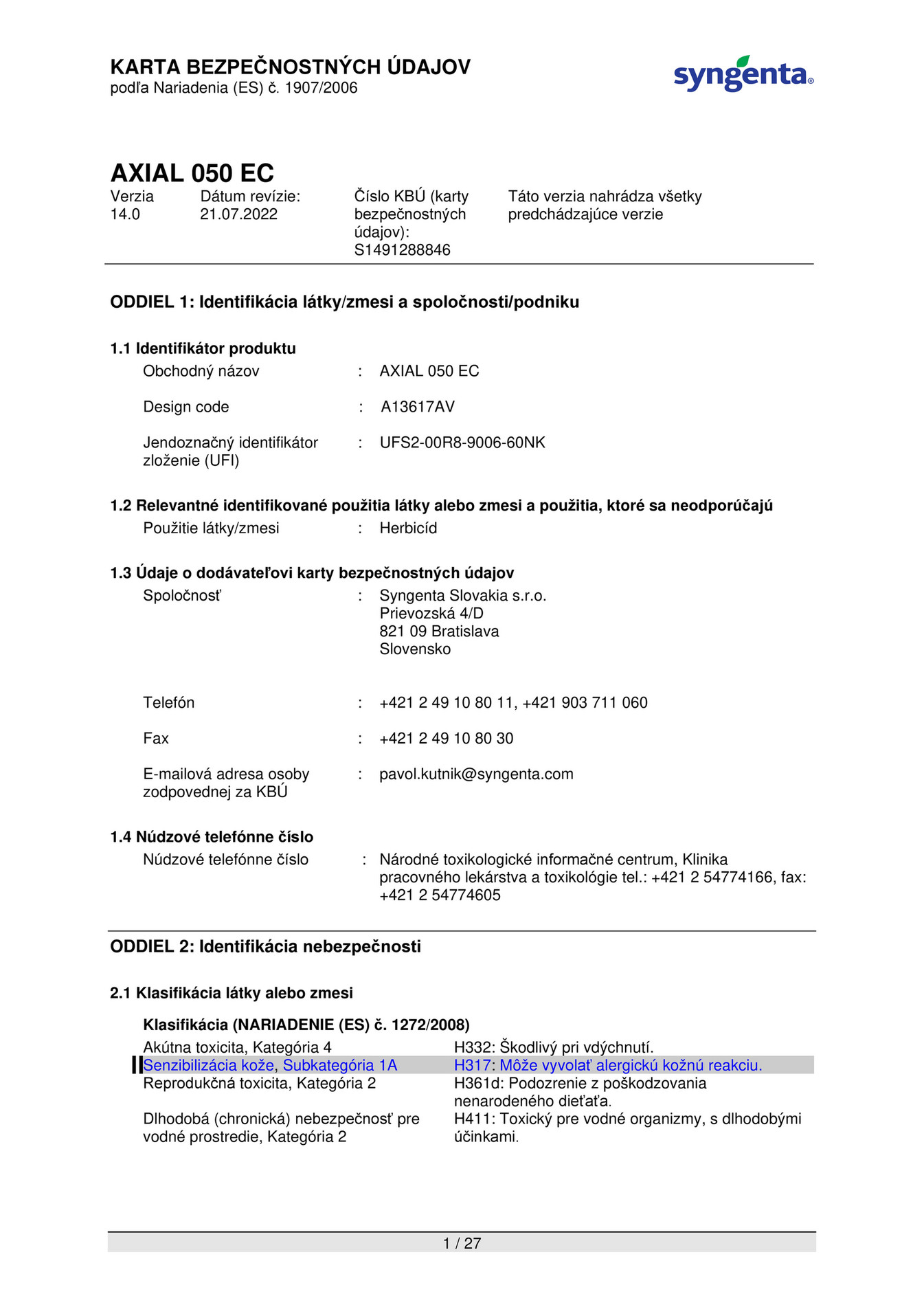 Syngenta - msds_AXIAL 050 EC_2021-11-04.UFI - Strana 1