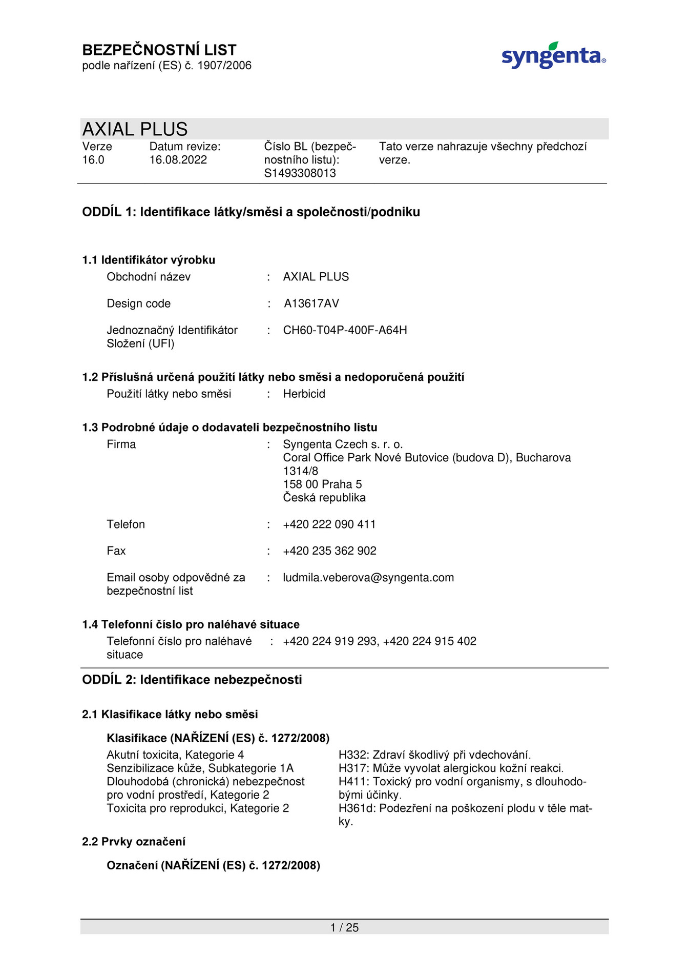 Syngenta - Bezpečnostní list - Axial Plus - Stana 2-3