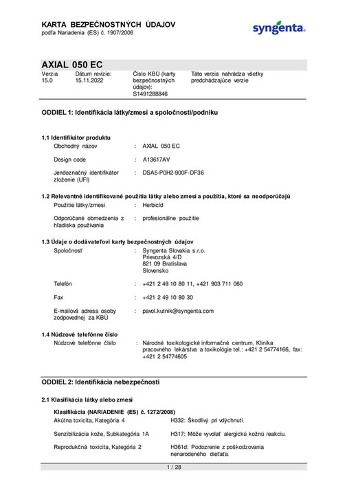 Syngenta - msds_AXIAL 050 EC_2022-11-15.UFI - Strana 1