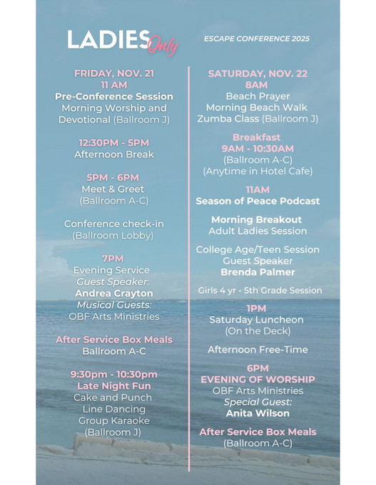 Overcoming By Faith Ministries - Ladies Only Conference 2025 Complete Schedule - Page 1 ...