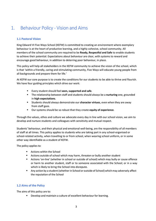 King Edward VI Five Ways Schoo - KEFW Behaviour Policy - Page 2-3 ...