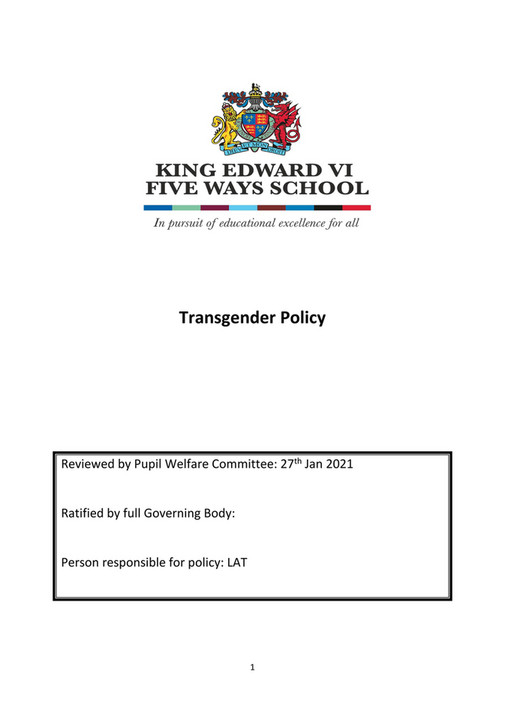 King Edward VI Five Ways Schoo - KEFW Transgender Policy - Page 1 ...