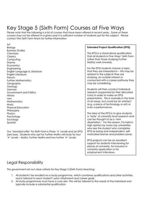 King Edward VI Five Ways Schoo - Key Stage 5 Courses - Page 1 - Created ...