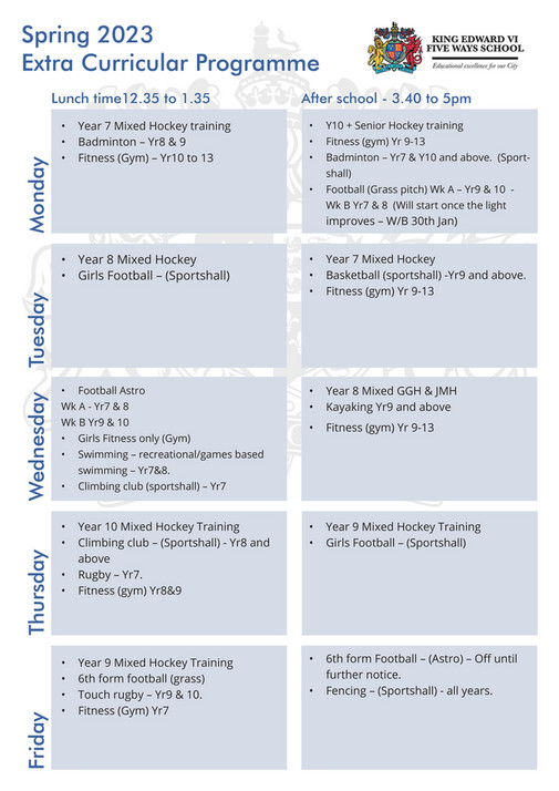 King Edward VI Five Ways Schoo - Extra Curricular Programme - Page 1 ...