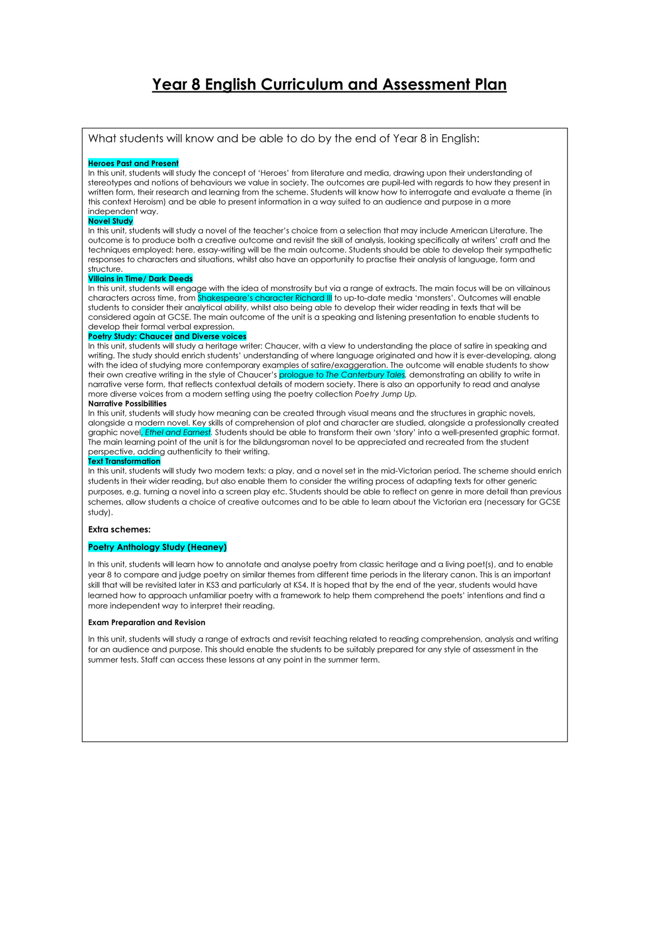 King Edward VI Five Ways Schoo - English Curriculum Intent Year 8 ...