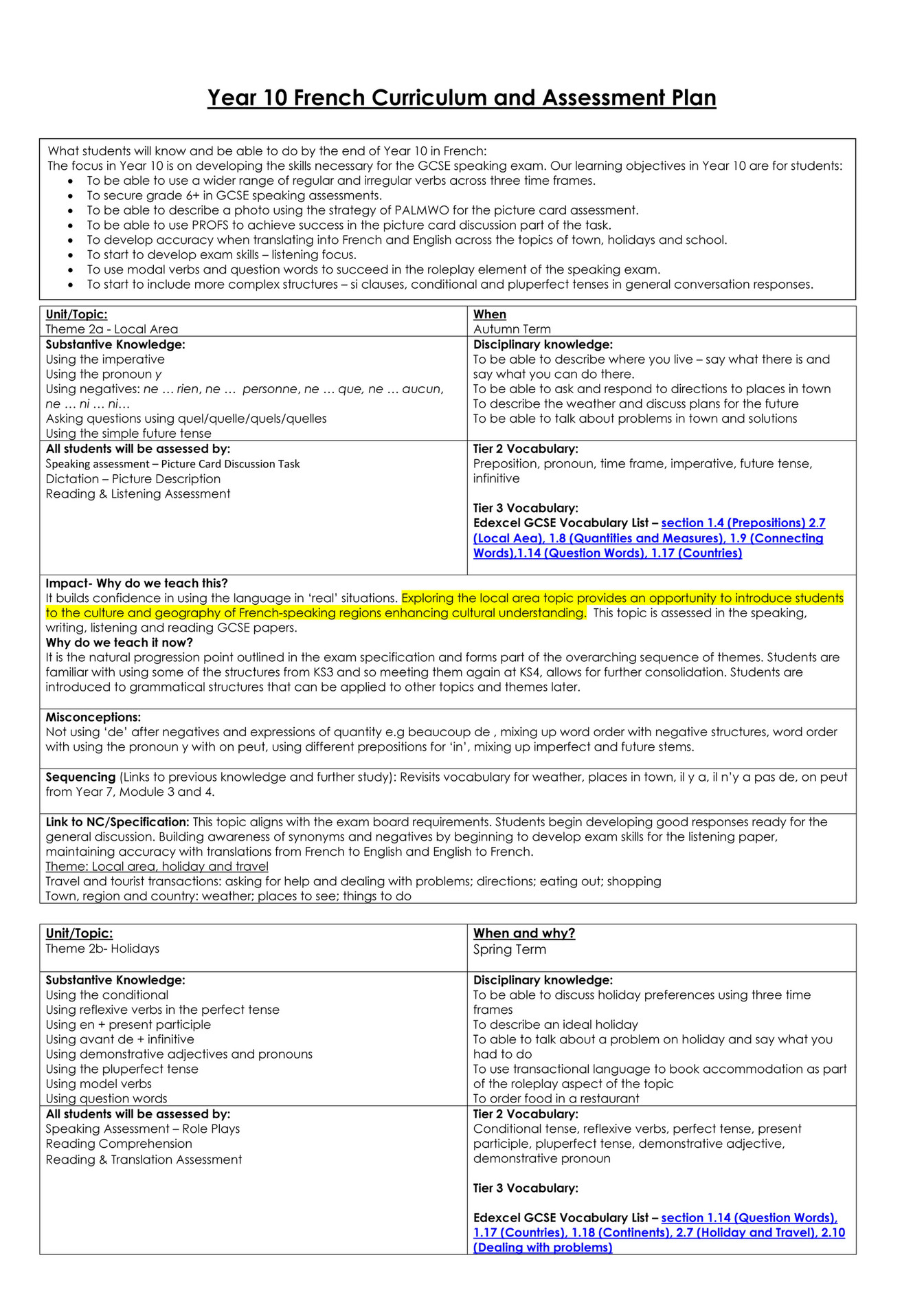 King Edward VI Five Ways Schoo - French Curriculum Intent Year 10 ...