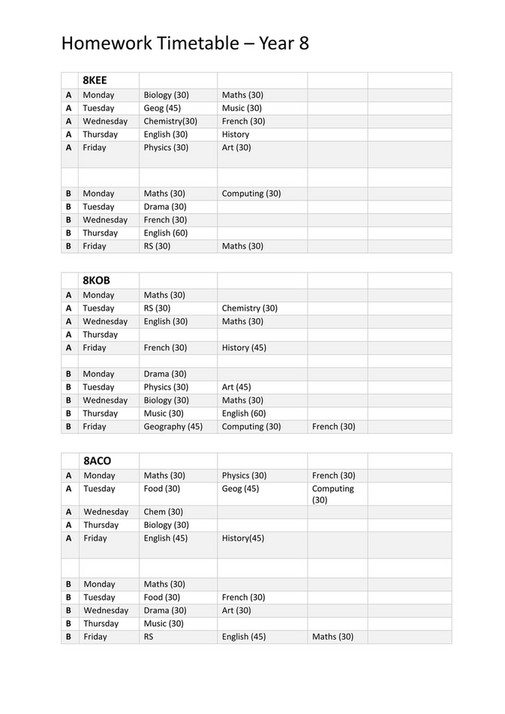 King Edward VI Five Ways Schoo - HomeWork Timetable Year 7 -9 - Page 4-5 - Created with Publitas.com