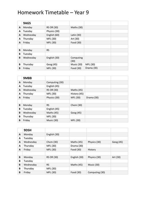 King Edward VI Five Ways Schoo - HomeWork Timetable Year 7 -9 - Page 6 ...