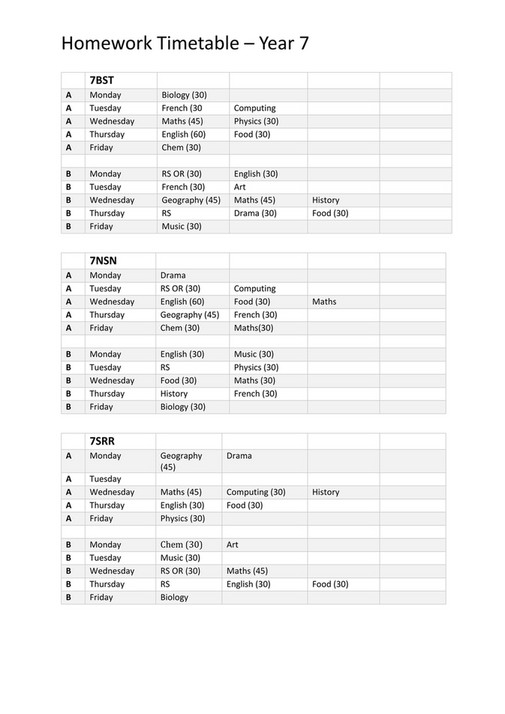 King Edward VI Five Ways Schoo - HomeWork Timetable Year 7 -9 - Page 2 ...