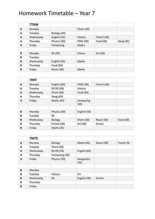 King Edward VI Five Ways Schoo - HomeWork Timetable Year 7 -9 - Page 1 ...
