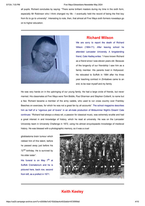 King Edward VI Five Ways School - Five Ways Edwardians Newsletter May ...