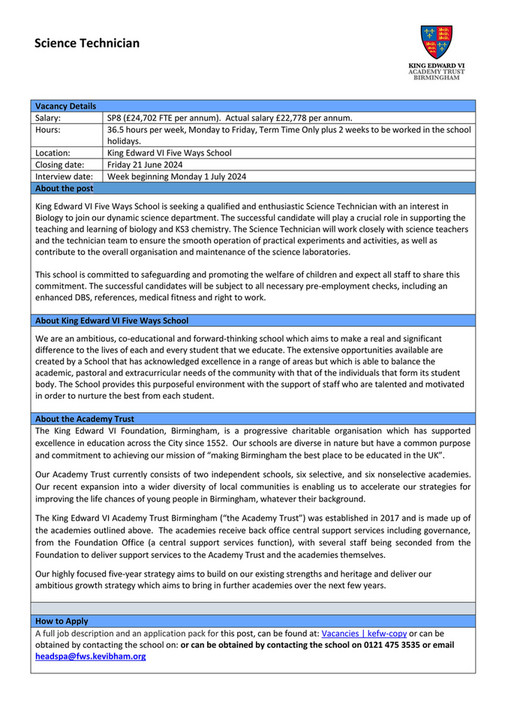 King Edward VI Five Ways Schoo - Science tech advert - Page 1 - Created ...