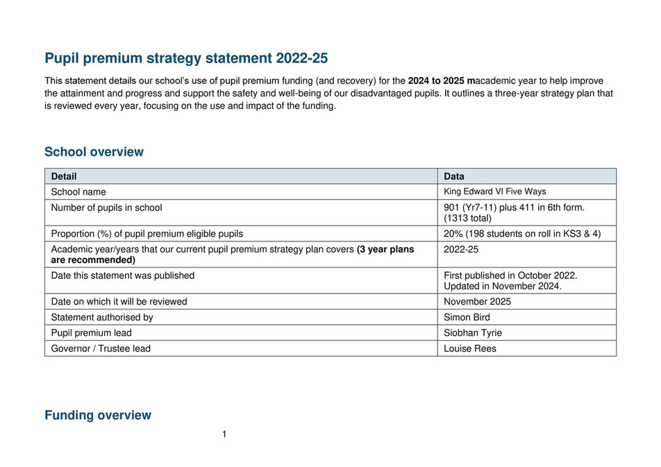 King Edward VI Five Ways Schoo - KEFW PP statement 2024 - Page 1 ...