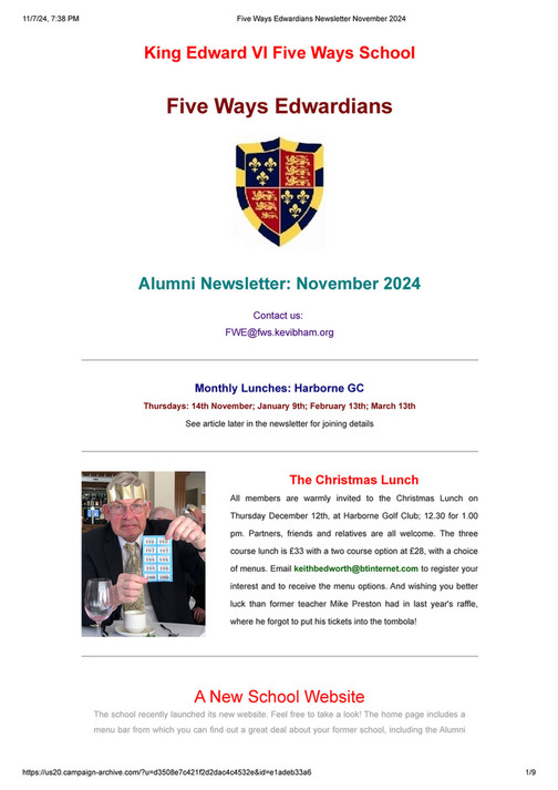 King Edward VI Five Ways School - Five Ways Edwardians Newsletter November 2024 - Page 1 ...
