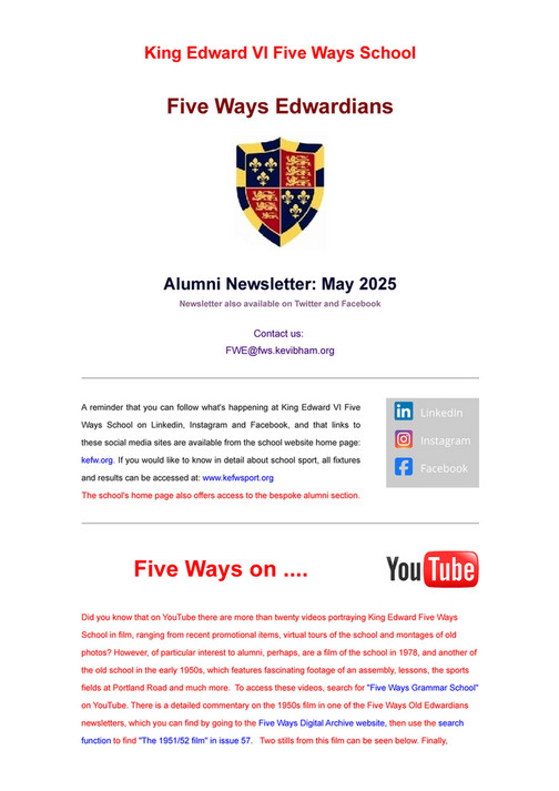 King Edward VI Five Ways Schoo - Five Ways Edwardians Newsletter May 2025 (1) - Page 1 - Created ...