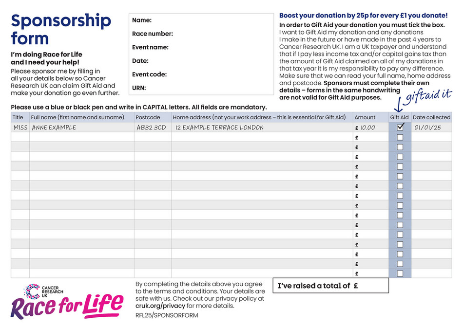King Edward VI Five Ways School - Race for life sponsorship form - Page ...