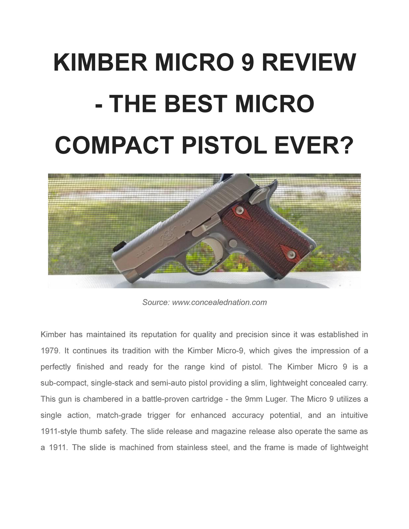 Craft Holsters - KIMBER MICRO 9 REVIEW - THE BEST MICRO COMPACT PISTOL ...