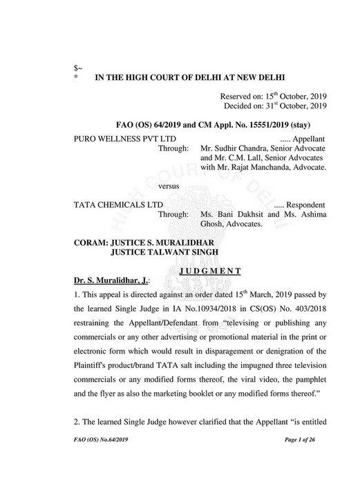 AJAY AMITABH SUMAN - Puro Wellness Vs Tata chemicals DB - Page 1 ...