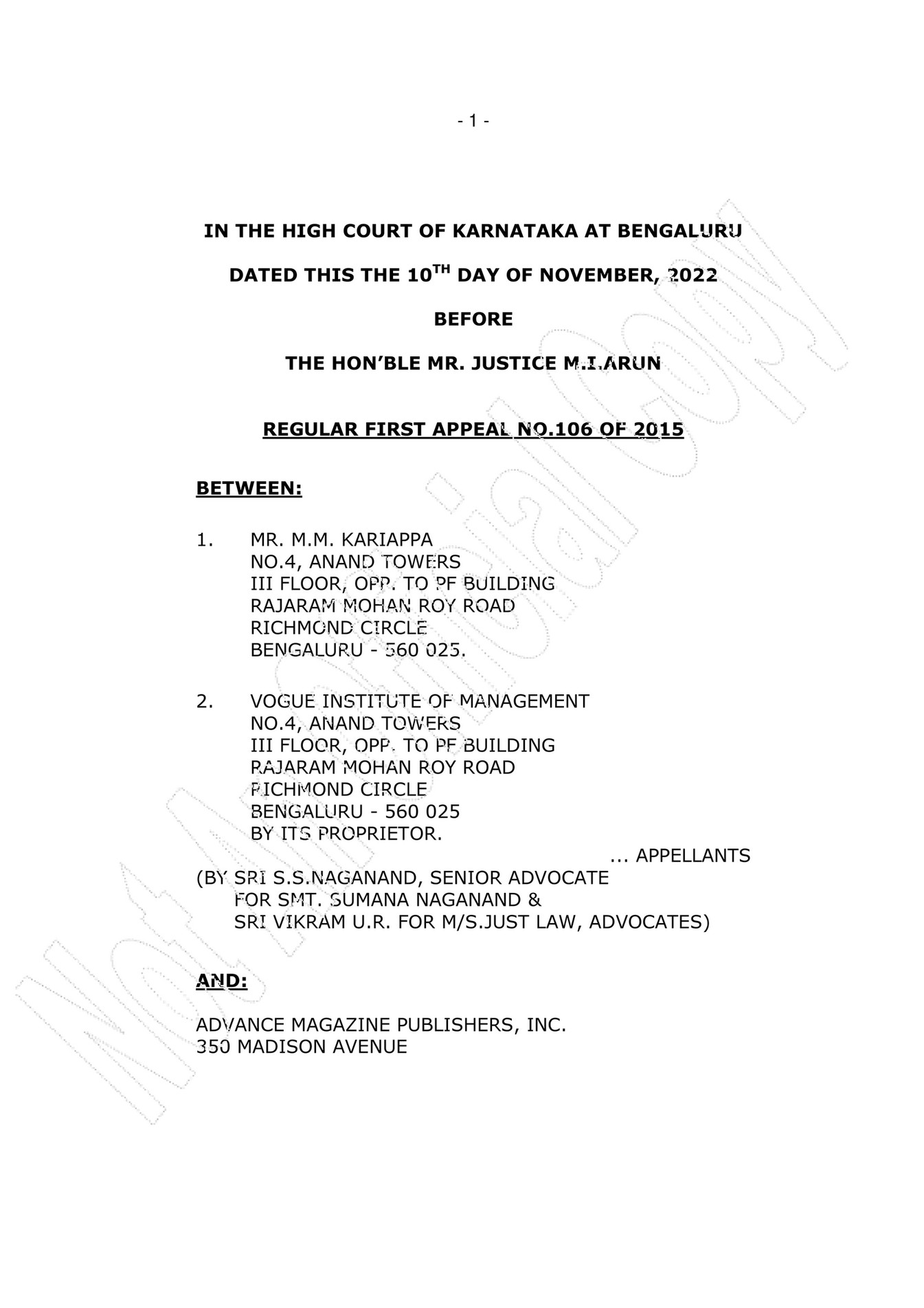 AJAY AMITABH SUMAN - M M Kariappa Vs Advance Magazine Publishers - Page ...