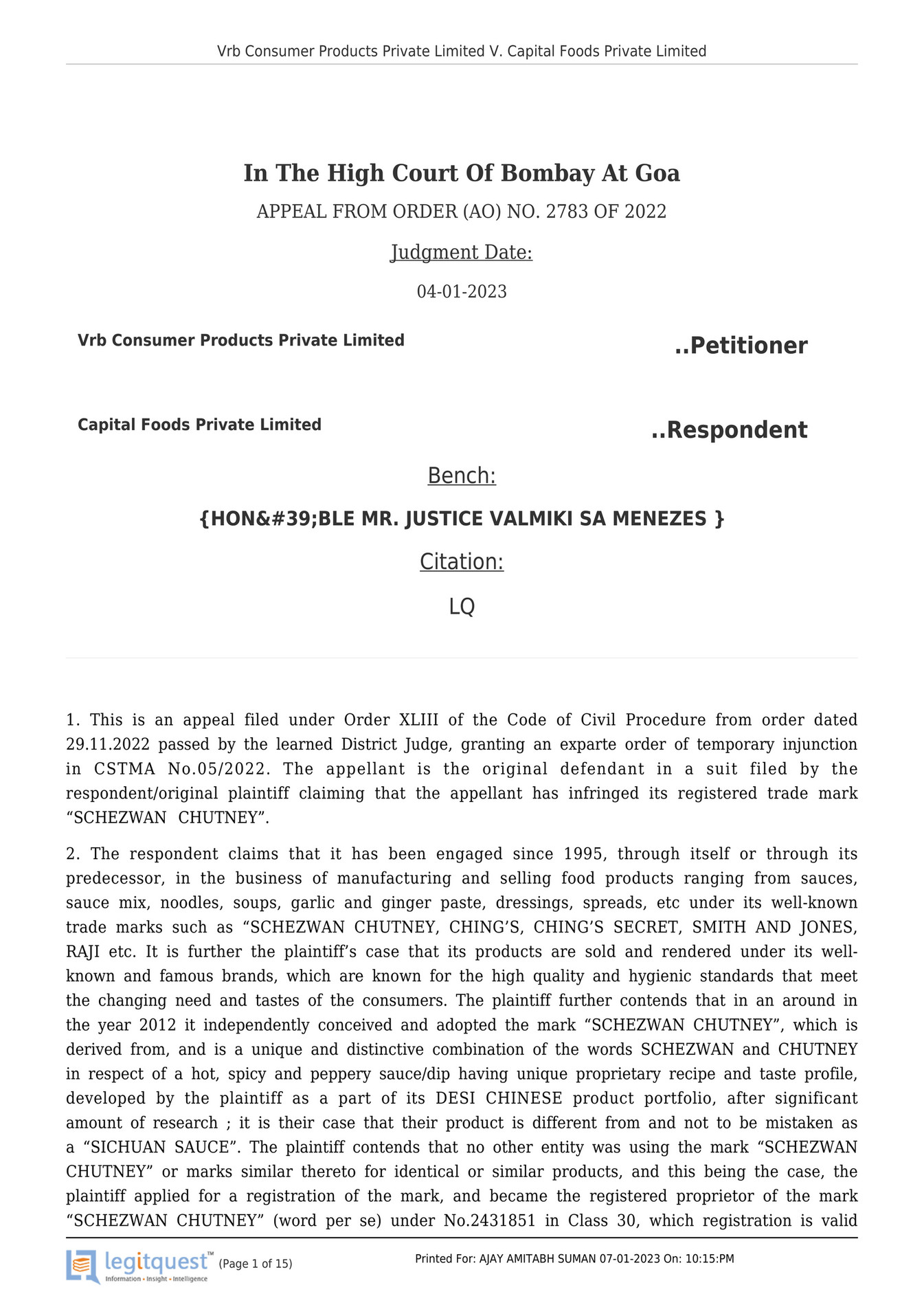 AJAY AMITABH SUMAN - VRB Consumer Products Pvt. Limited Vs Capital ...